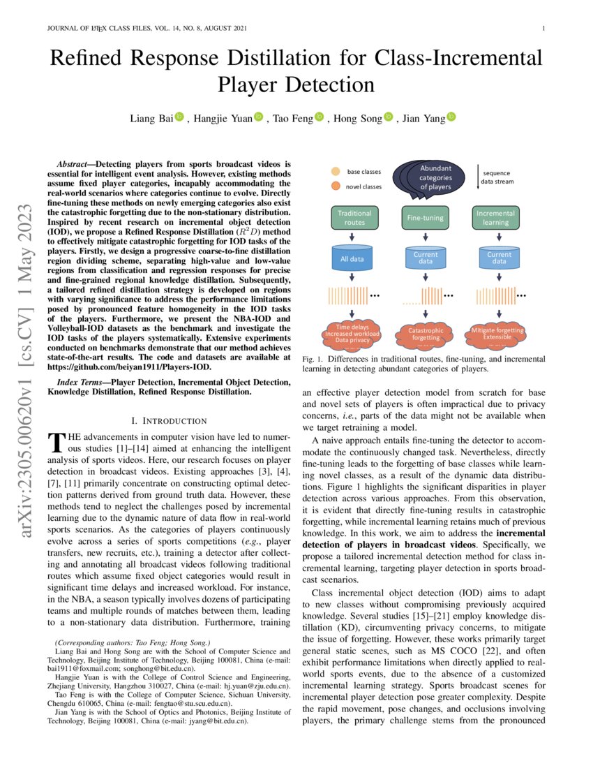 Refined Response Distillation For Class Incremental Player Detection