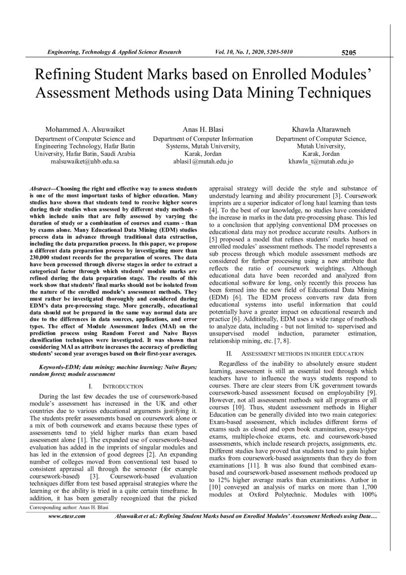 Refining Student Marks based on Enrolled Modules’ Assessment Methods using Data Mining ...