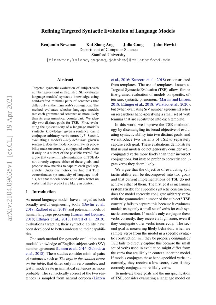 Refining Targeted Syntactic Evaluation of Language Models | DeepAI