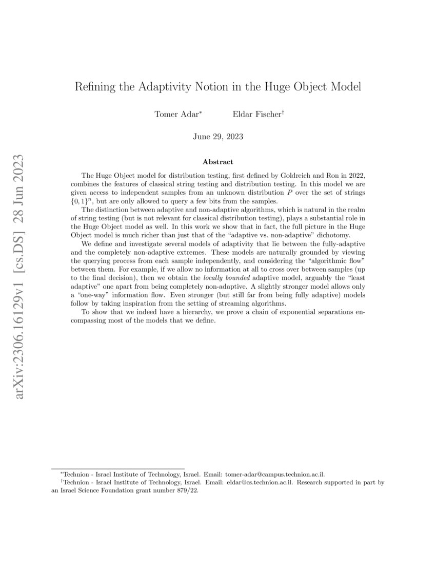 Refining the Adaptivity Notion in the Huge Object Model | DeepAI