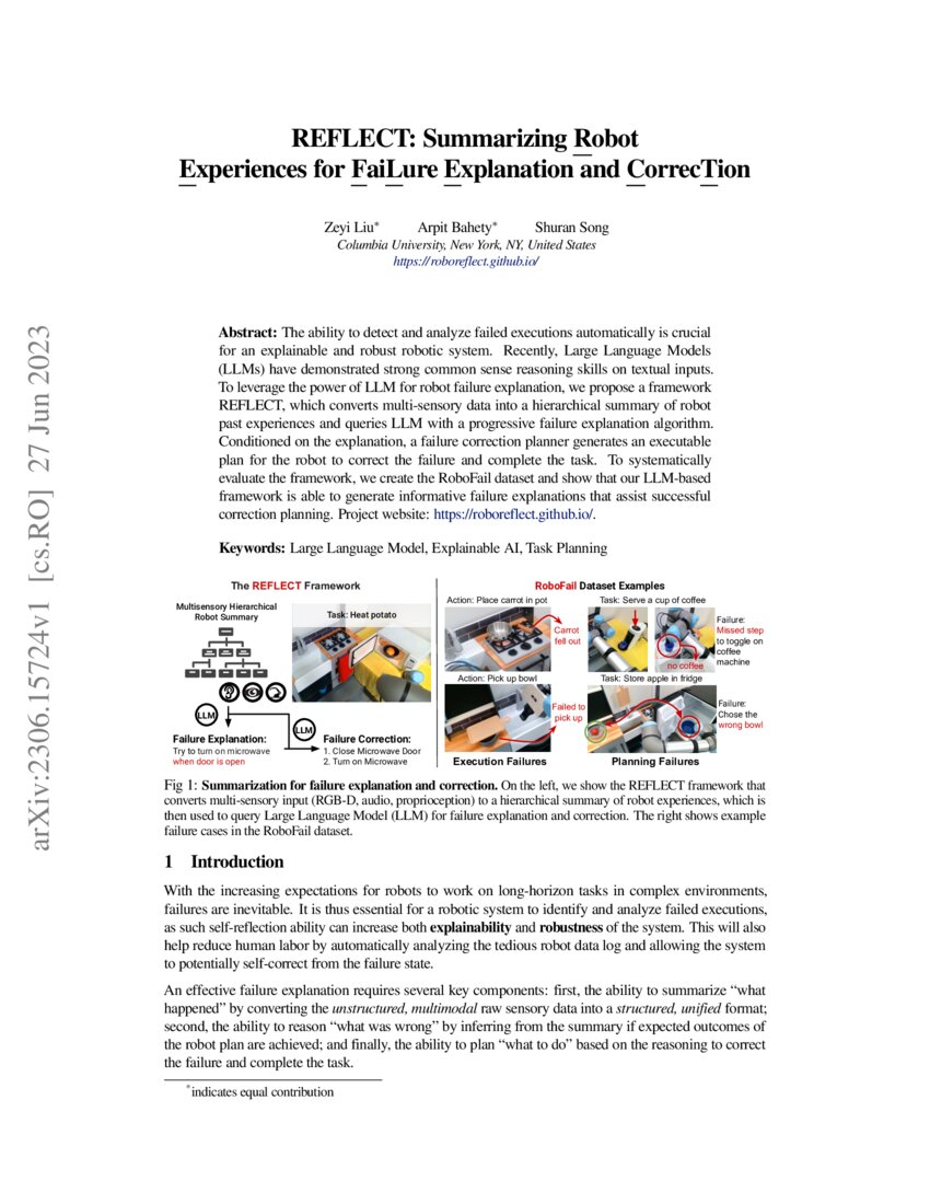 REFLECT: Summarizing Robot Experiences for Failure Explanation and ...