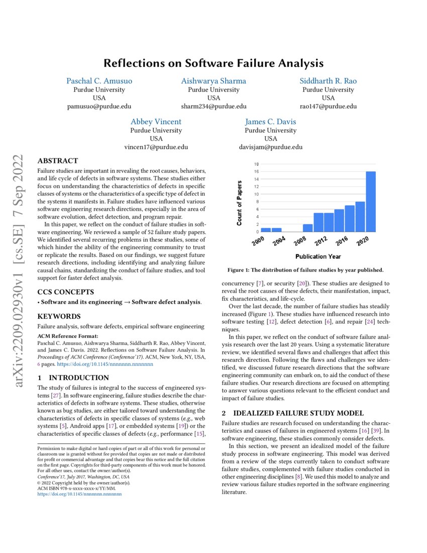 Reflections on Software Failure Analysis | DeepAI