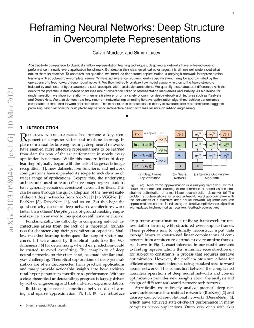 Reframing Neural Networks: Deep Structure in Overcomplete Representations | DeepAI