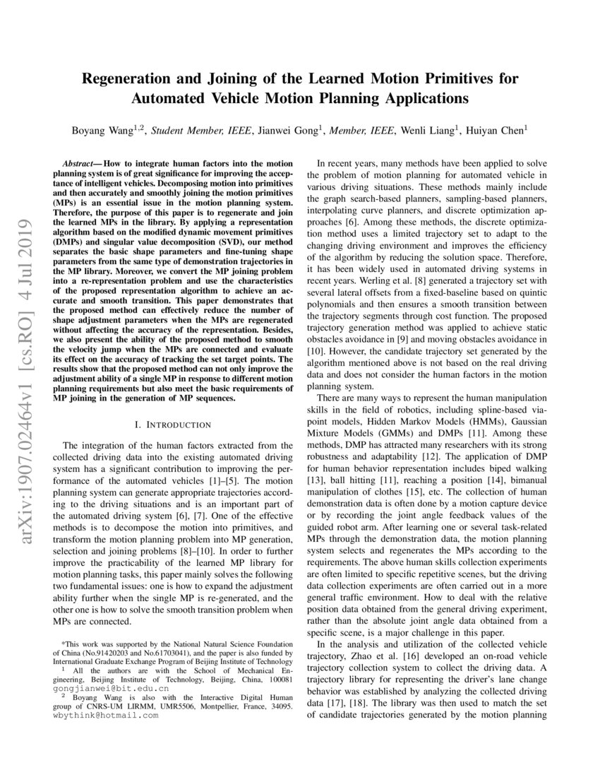 Regeneration And Joining Of The Learned Motion Primitives For Automated Vehicle Motion Planning