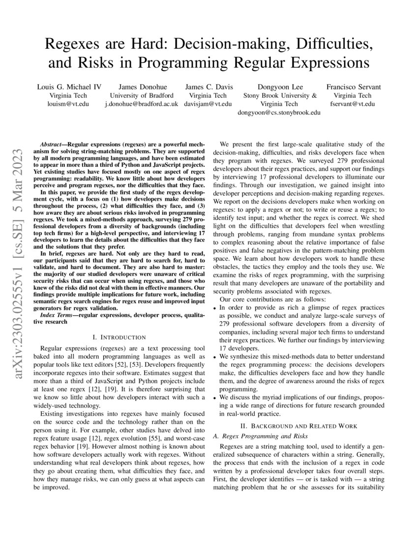 Regexes Are Hard Decision Making Difficulties And Risks In Programming Regular Expressions