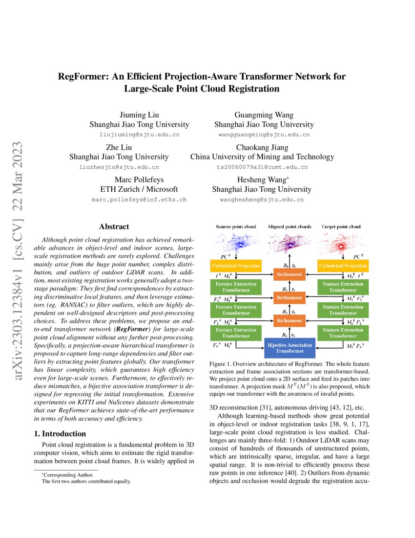 Regformer An Efficient Projection Aware Transformer Network For Large Scale Point Cloud