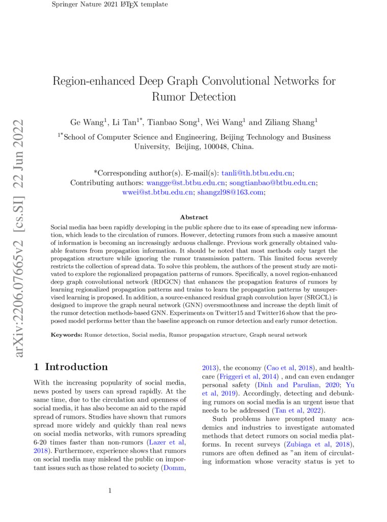 Region-enhanced Deep Graph Convolutional Networks for Rumor Detection | DeepAI