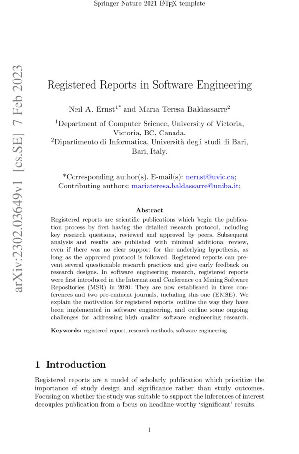 Registered Reports in Software Engineering | DeepAI