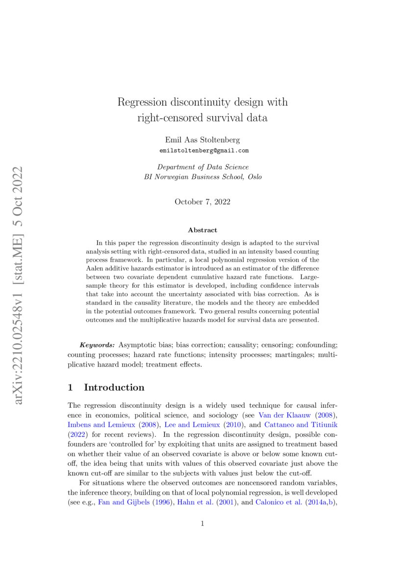 Regression Discontinuity Design With Right Censored Survival Data Deepai