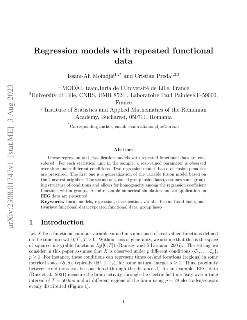 Regression Models With Repeated Functional Data Deepai