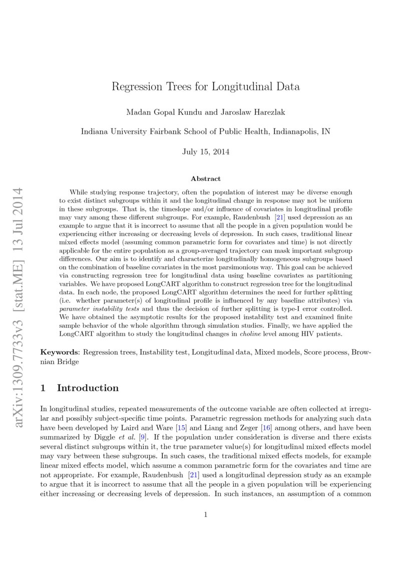 Regression Trees for Longitudinal Data | DeepAI