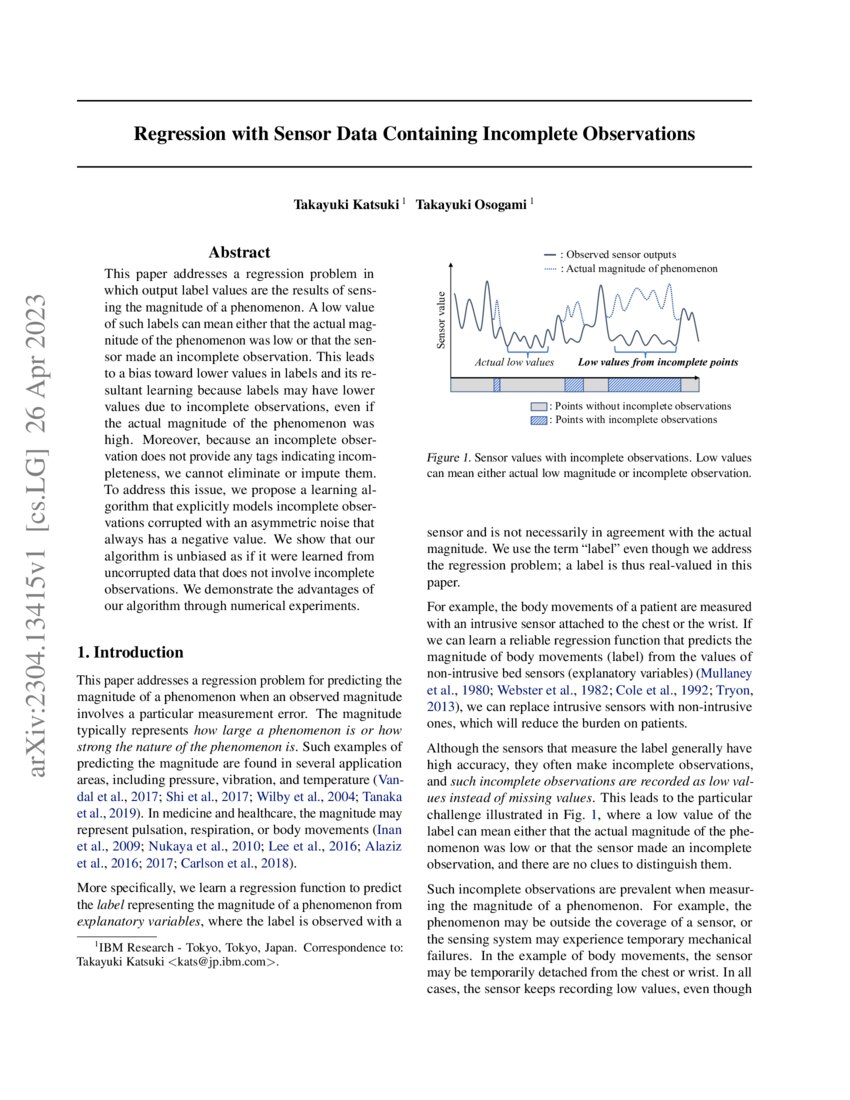 Regression with Sensor Data Containing Incomplete Observations | DeepAI