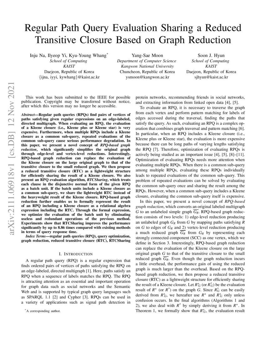 Regular Path Query Evaluation Sharing A Reduced Transitive Closure Based On Graph Reduction Deepai 9674