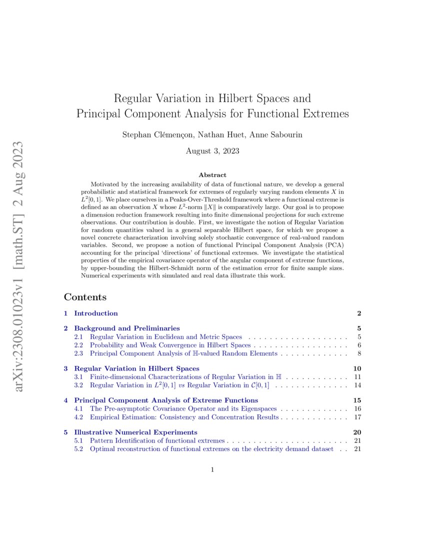 Regular Variation in Hilbert Spaces and Principal Component Analysis for Functional Extremes ...