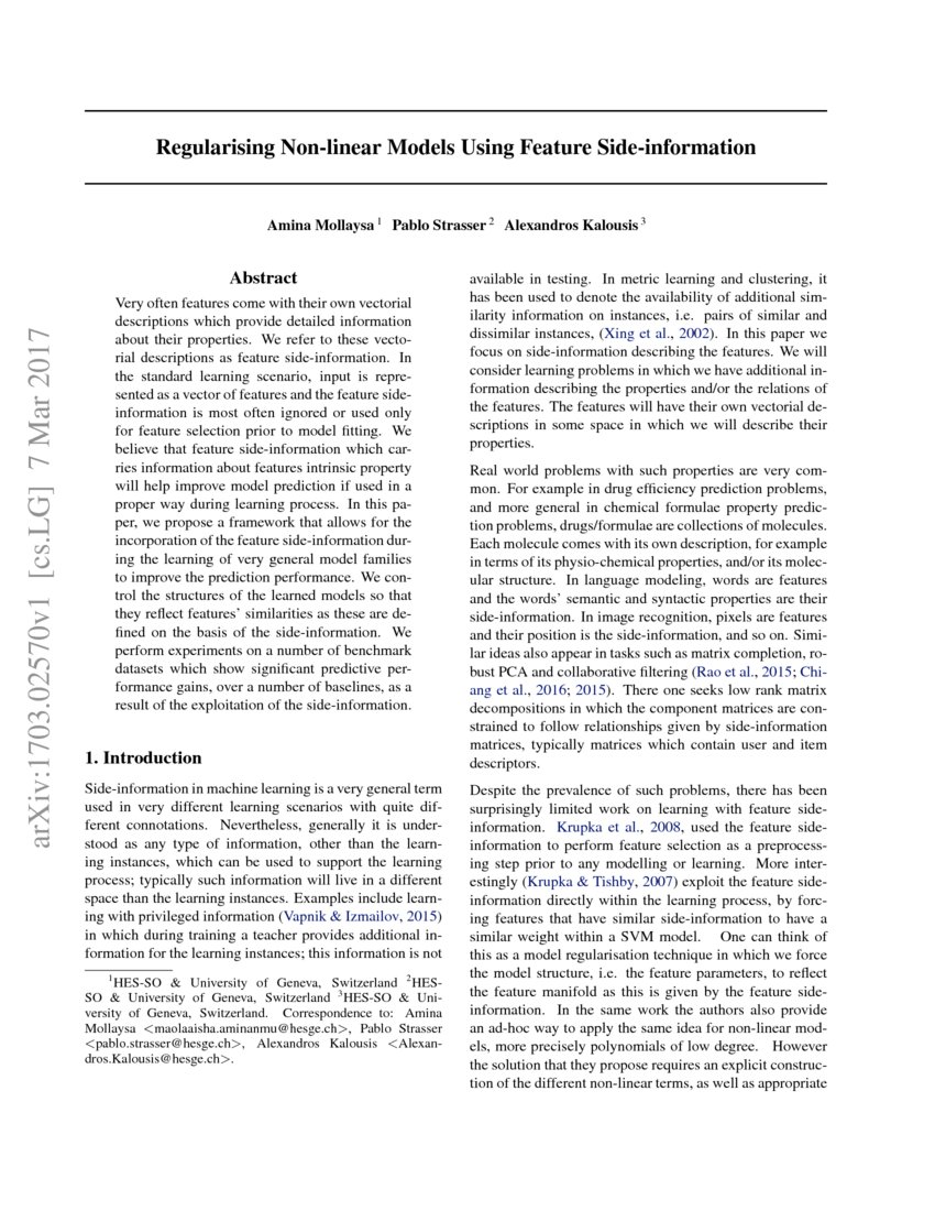 Regularising Non-linear Models Using Feature Side-information | DeepAI