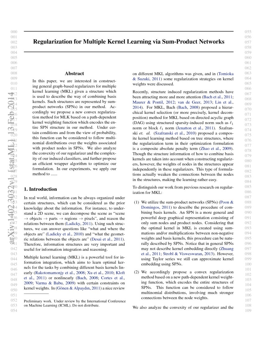 Regularization For Multiple Kernel Learning Via Sum Product Networks Deepai