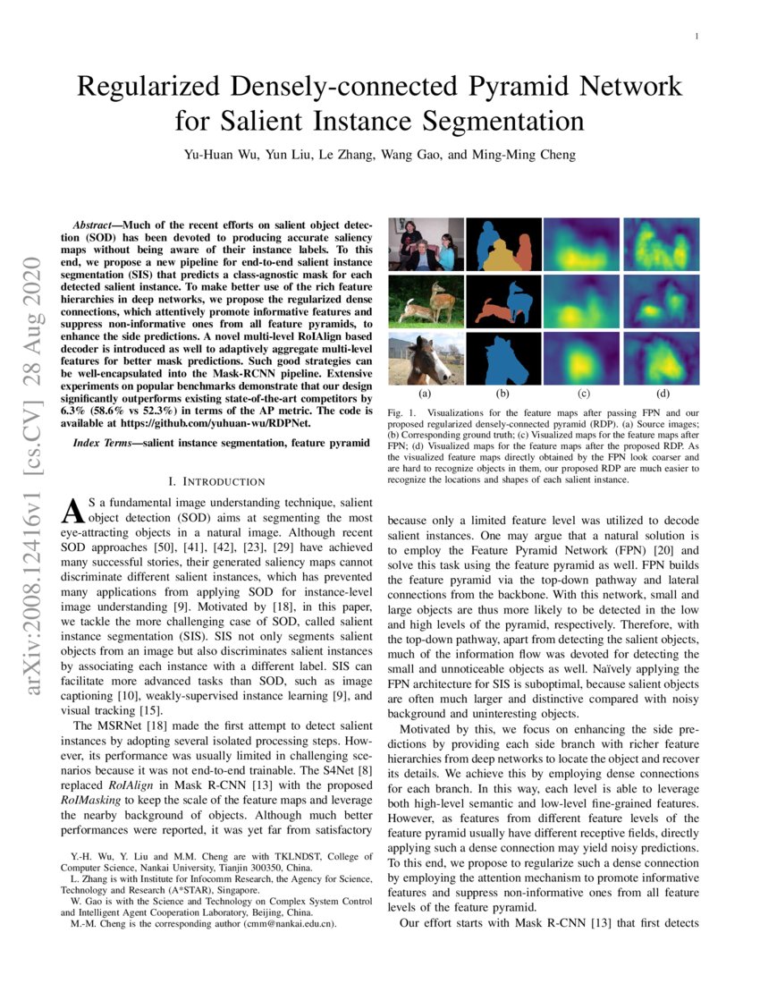 Regularized Densely-connected Pyramid Network for Salient Instance Segmentation | DeepAI