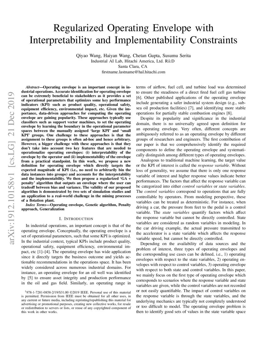 Regularized Operating Envelope with Interpretability and ...
