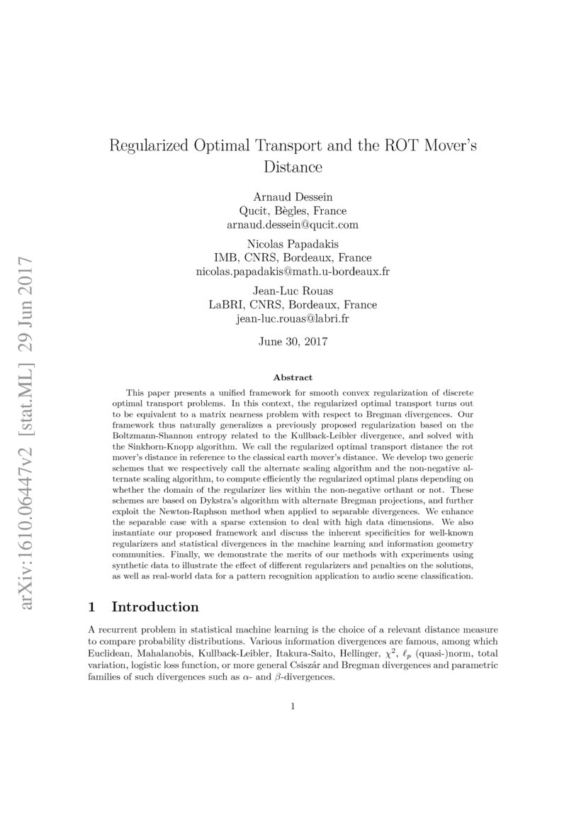 Regularized Optimal Transport and the Rot Mover's Distance | DeepAI Regularized Optimal Transport and the Rot Mover's Distance | DeepAI
