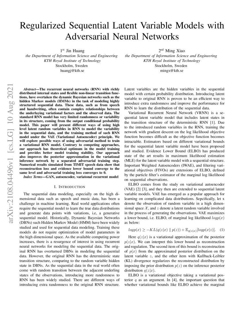 Regularized Sequential Latent Variable Models With Adversarial Neural Networks Deepai 6844