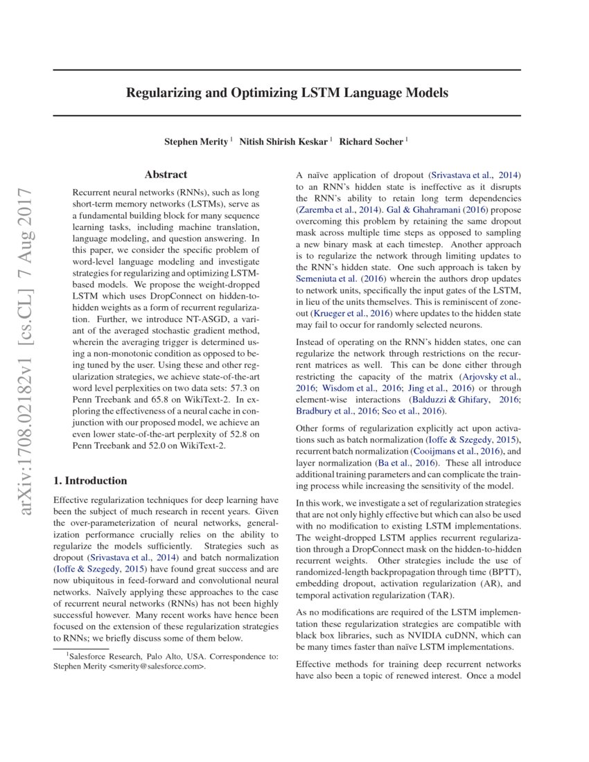 Regularizing and Optimizing LSTM Language Models | DeepAI