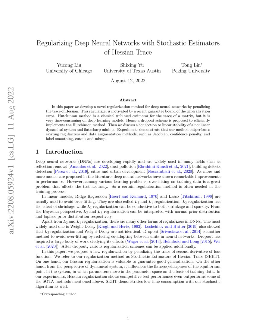 Regularizing Deep Neural Networks With Stochastic Estimators Of Hessian Trace Deepai