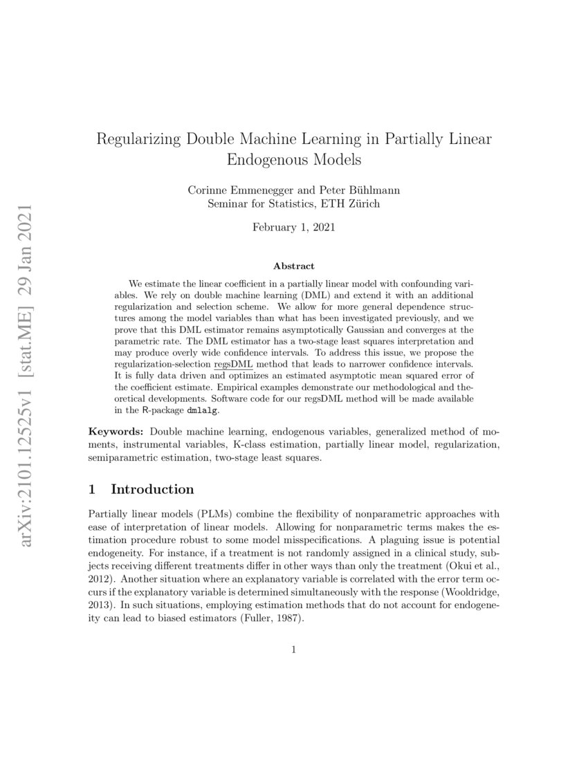 Regularizing Double Machine Learning in Partially Linear Endogenous Models | DeepAI
