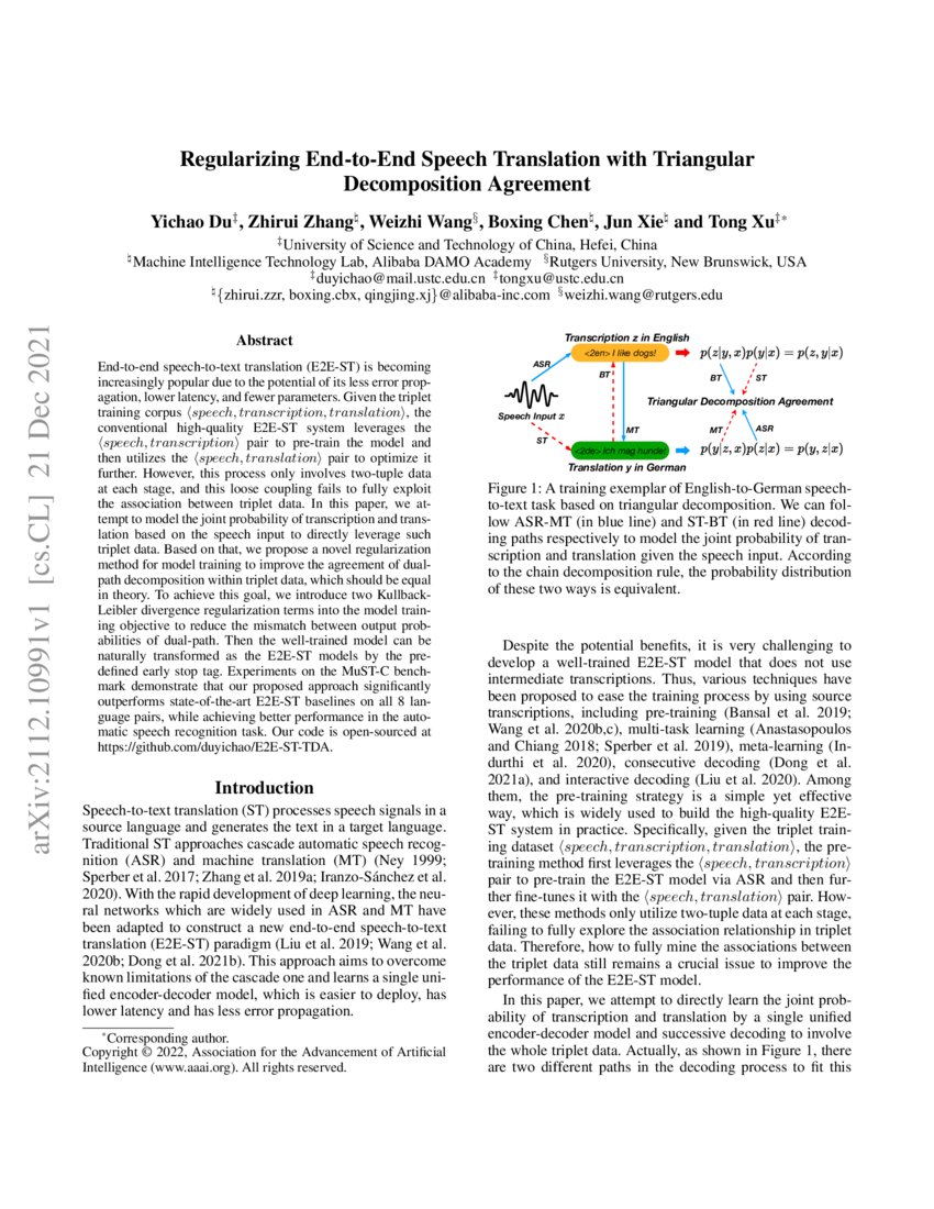 Regularizing End-to-End Speech Translation with Triangular ...