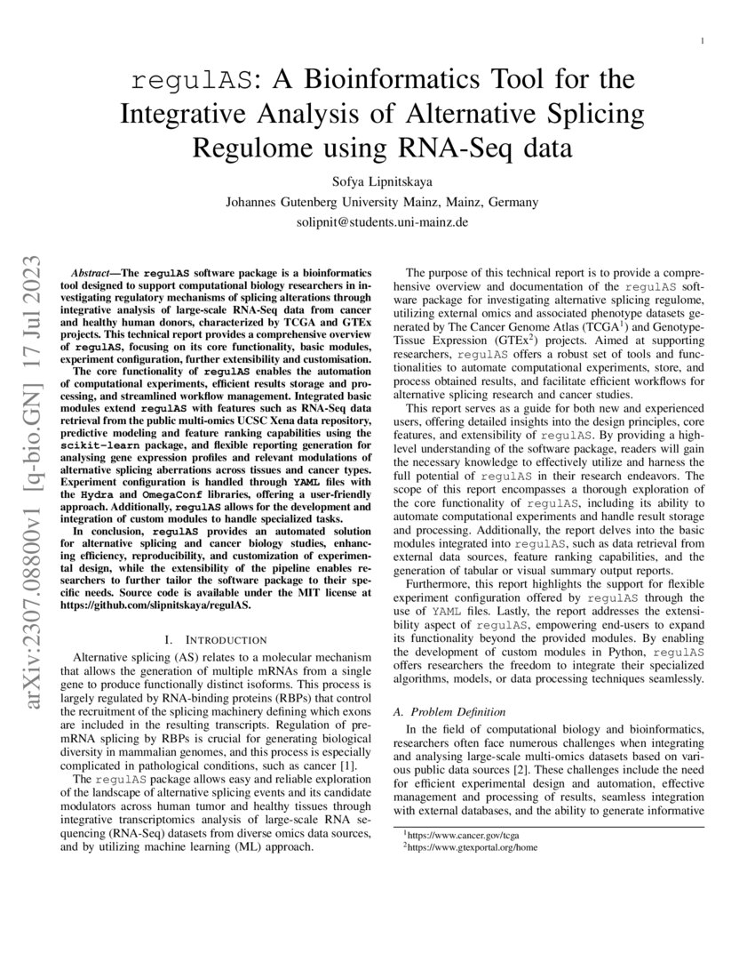 regulAS: A Bioinformatics Tool for the Integrative Analysis of Alternative Splicing Regulome ...
