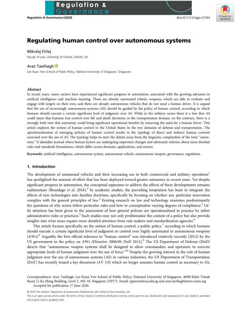 Regulating human control over autonomous systems | DeepAI