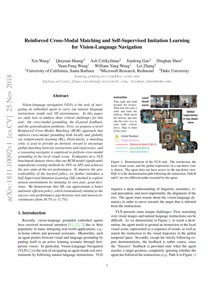 Reinforced Cross Modal Matching And Self Supervised Imitation Learning For Vision Language