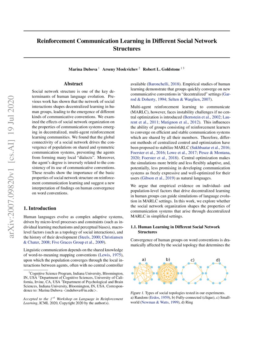 Reinforcement Communication Learning in Different Social Network ...