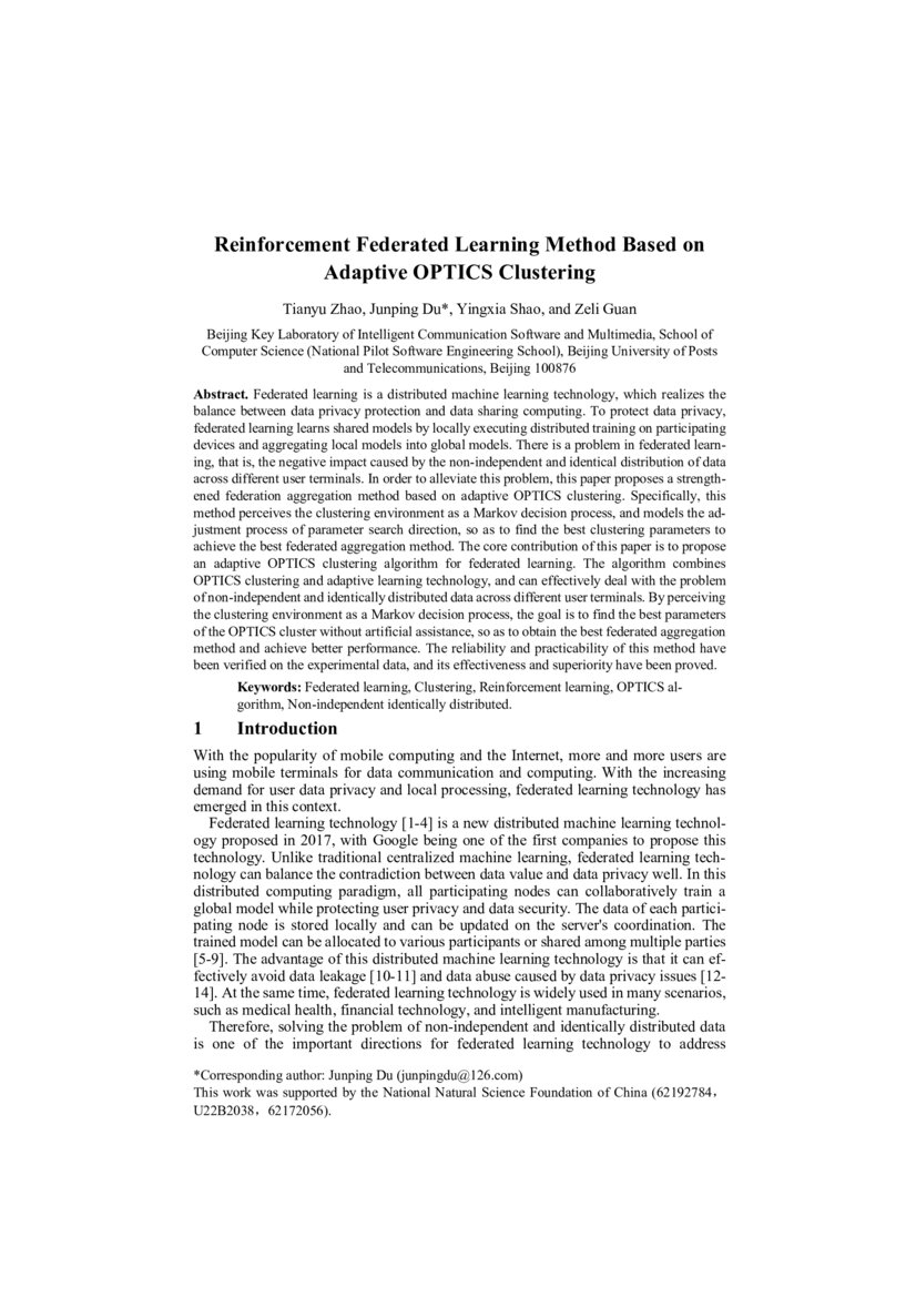 Reinforcement Federated Learning Method Based on Adaptive OPTICS Clustering | DeepAI
