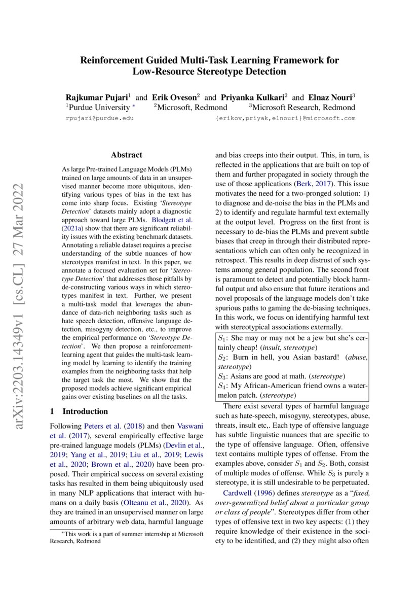 Reinforcement Guided Multi-Task Learning Framework for Low-Resource ...