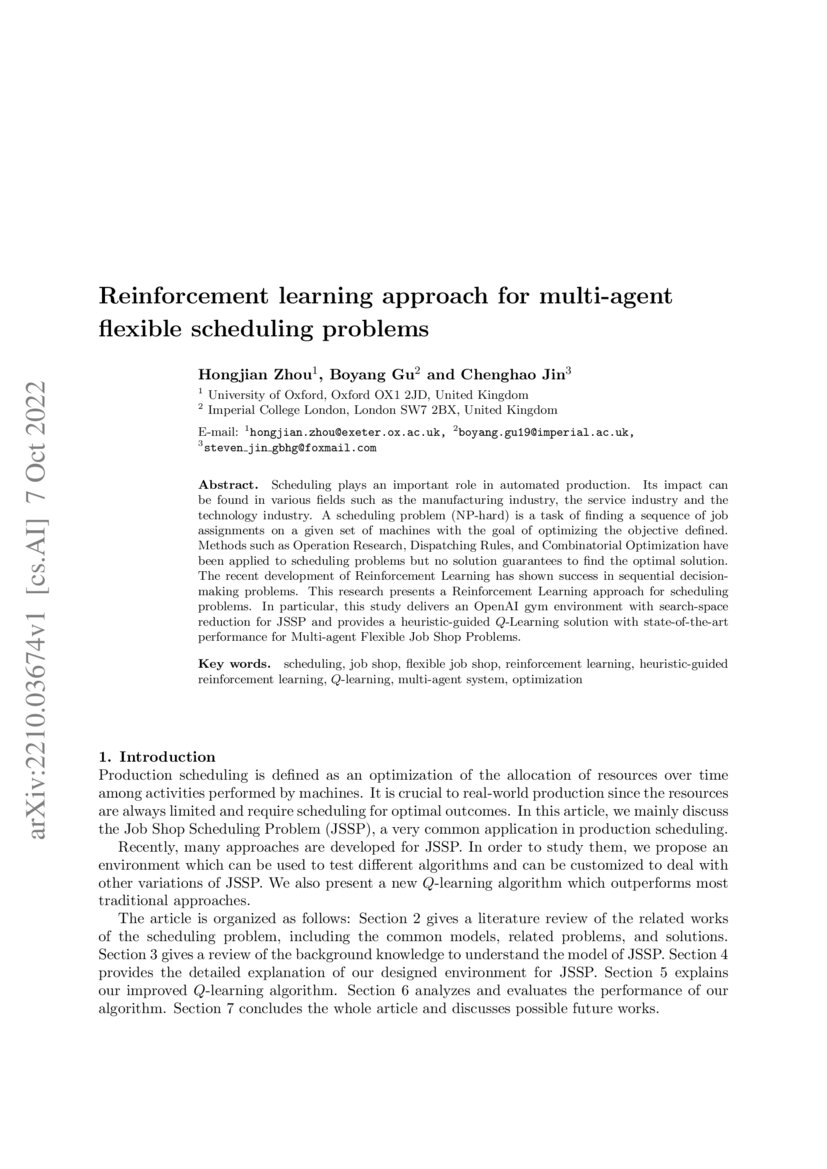 Reinforcement Learning Approach for Multi-Agent Flexible Scheduling ...