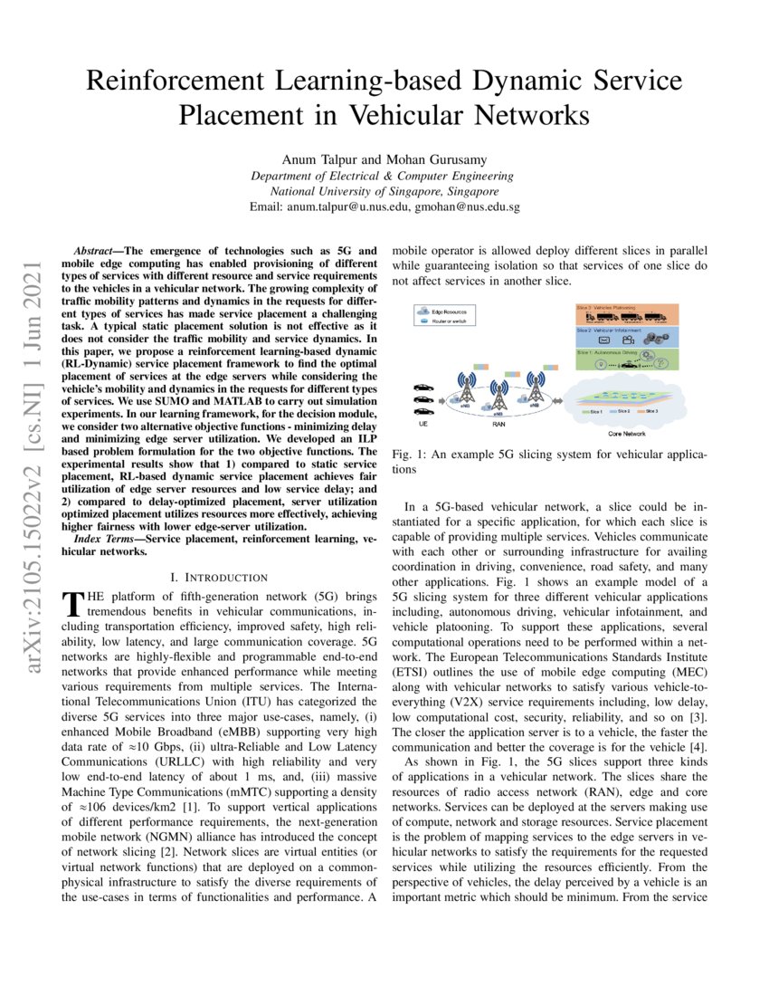 Reinforcement Learning-based Dynamic Service Placement in Vehicular Networks | DeepAI