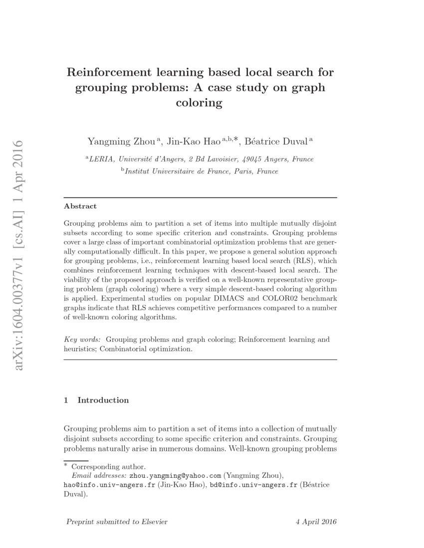 Reinforcement learning based local search for grouping problems: A case study on graph coloring ...
