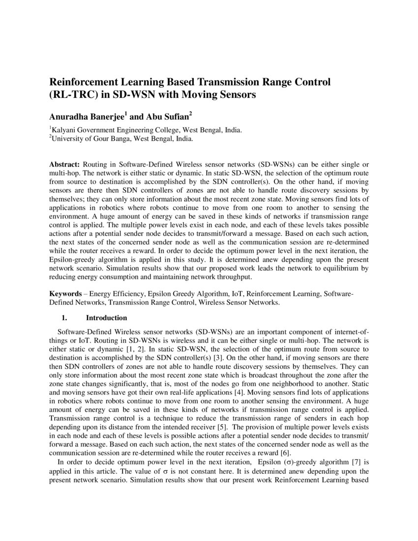 Reinforcement Learning Based Transmission Range Control (RL-TRC) in SD ...