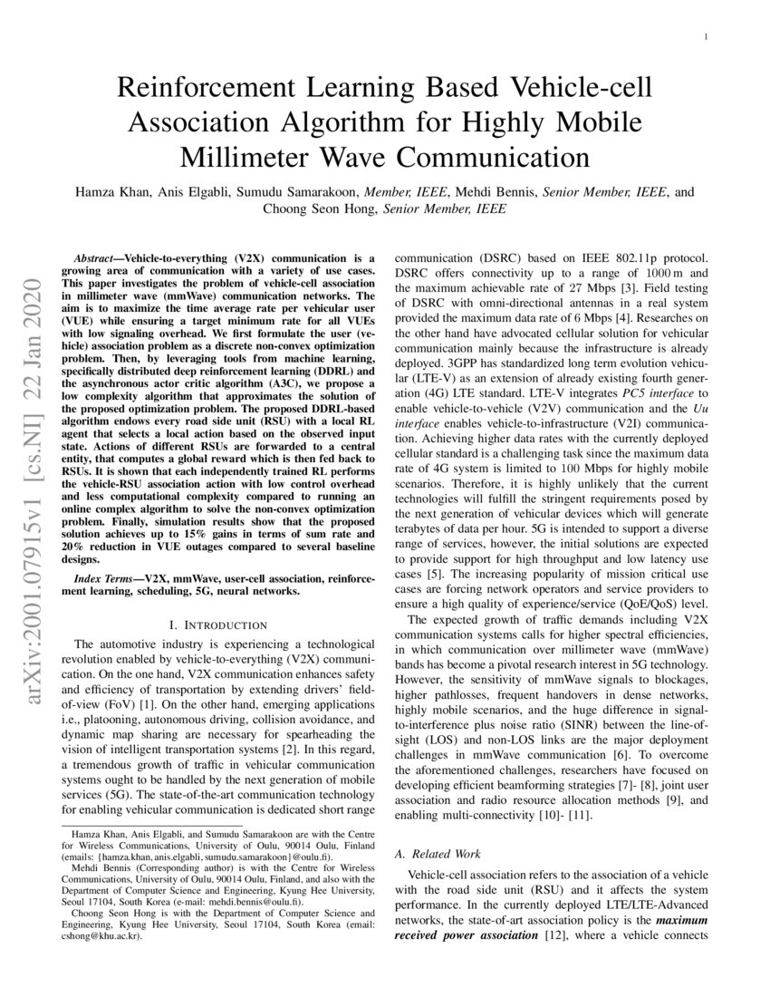 Reinforcement Learning Based Vehicle Cell Association Algorithm For