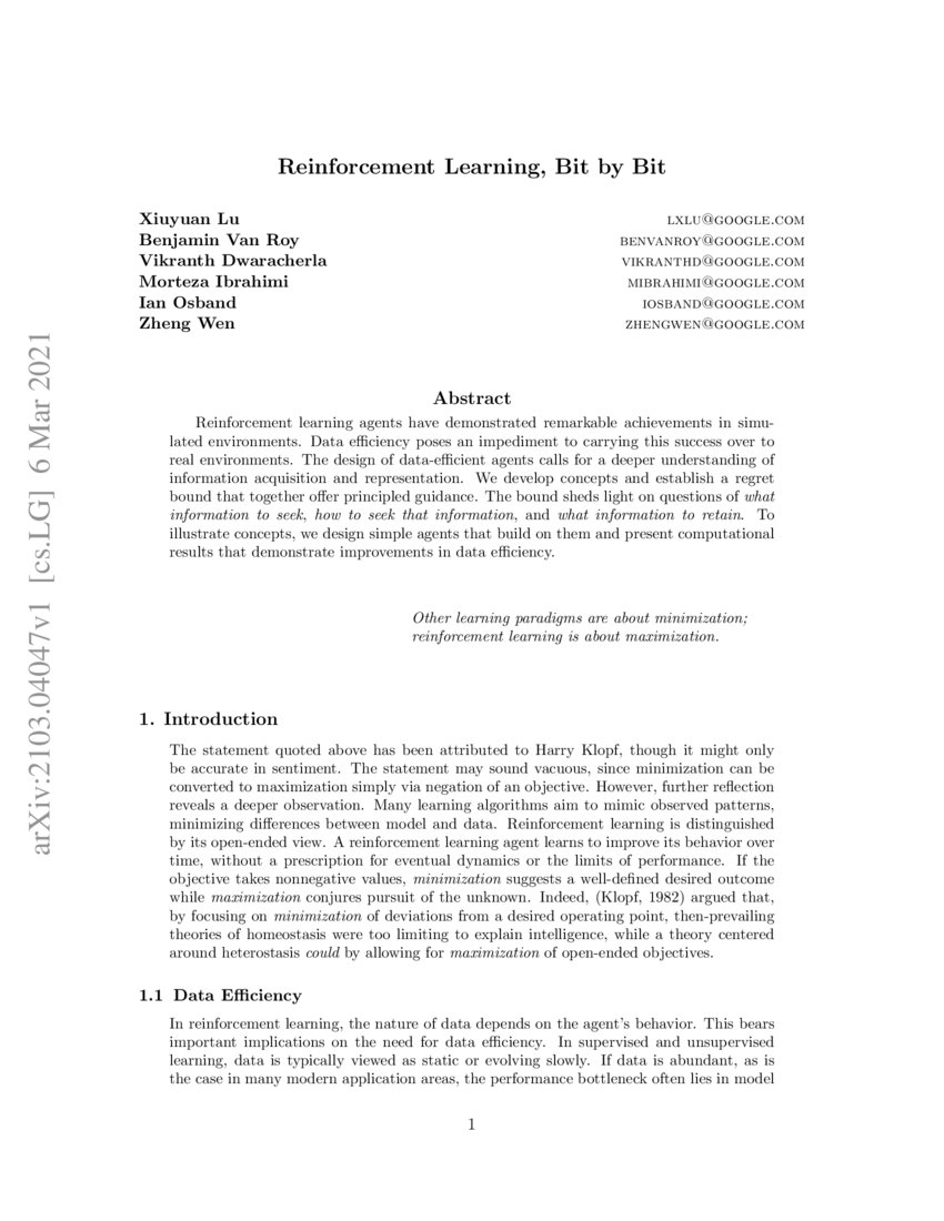 Reinforcement Learning, Bit by Bit | DeepAI
