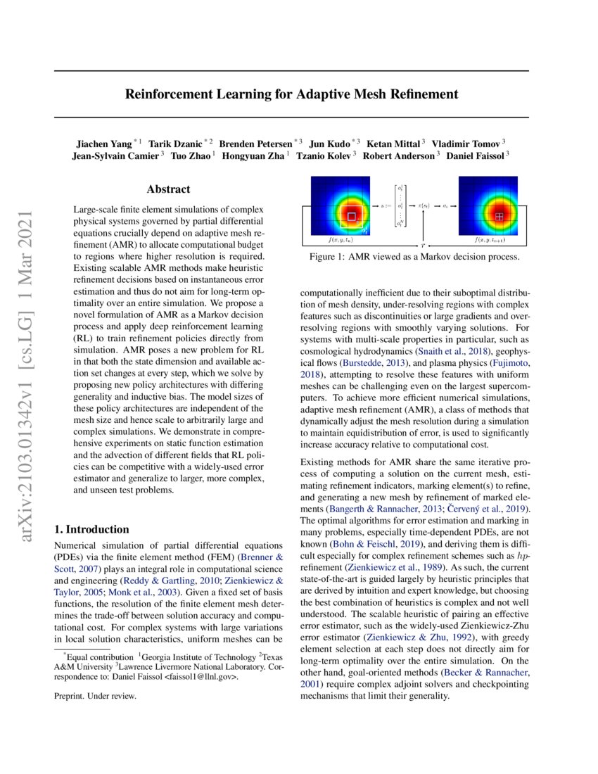 Reinforcement Learning for Adaptive Mesh Refinement | DeepAI
