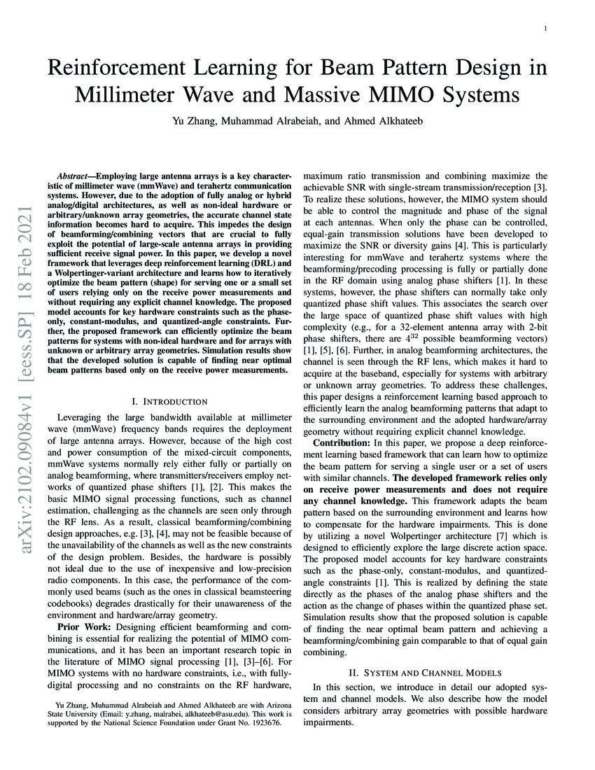 Reinforcement Learning for Beam Pattern Design in Millimeter Wave and ...