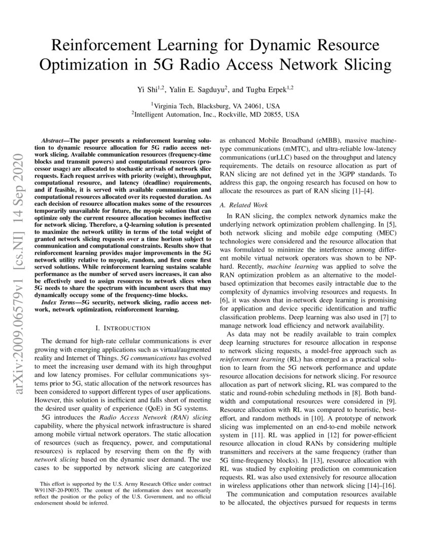 Reinforcement Learning For Dynamic Resource Optimization In 5g Radio Access Network Slicing Deepai