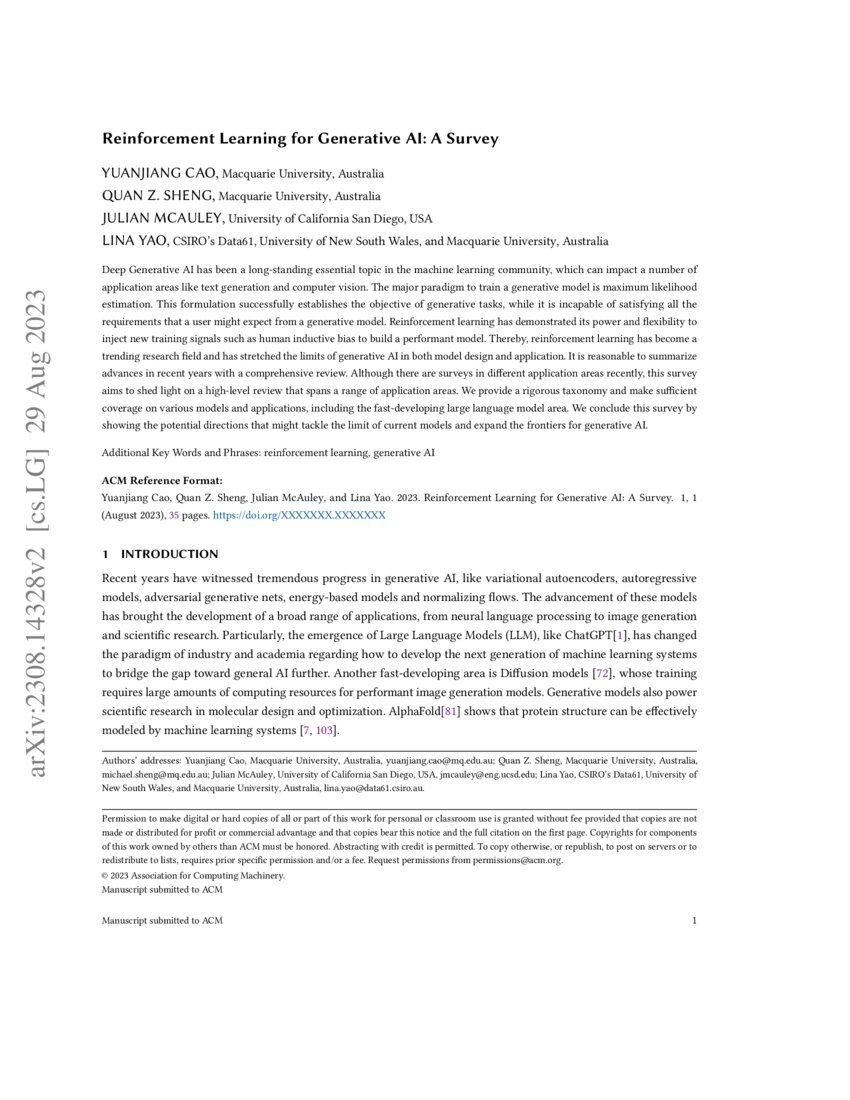 Reinforcement Learning For Generative Ai A Survey Deepai