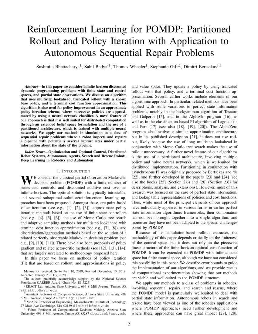 Reinforcement Learning for POMDP: Partitioned Rollout and Policy ... Reinforcement Learning for POMDP: Partitioned Rollout and Policy ...