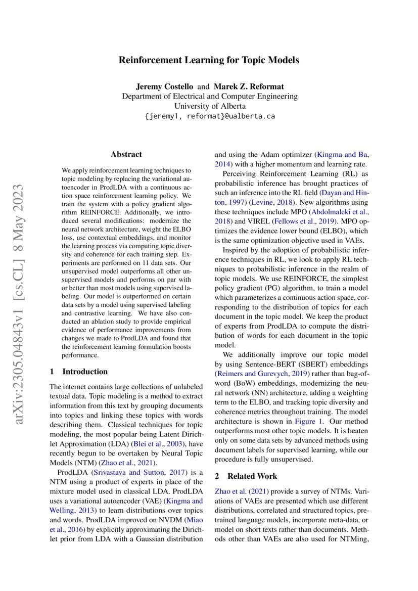 Reinforcement Learning For Topic Models Deepai