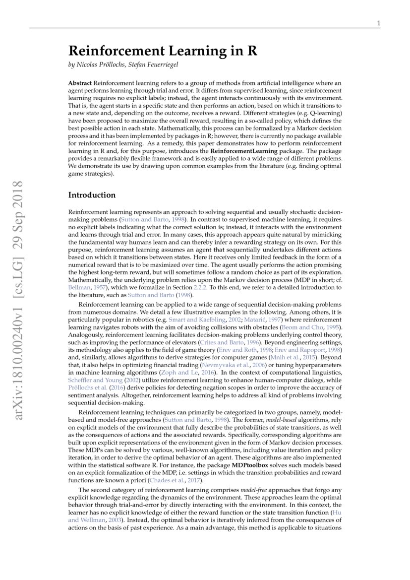 Reinforcement Learning in R | DeepAI