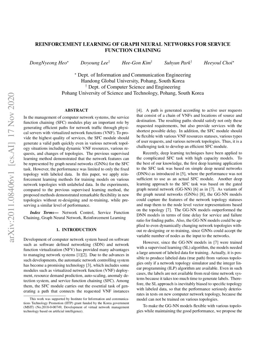 Reinforcement Learning Of Graph Neural Networks For Service Function Chaining Deepai
