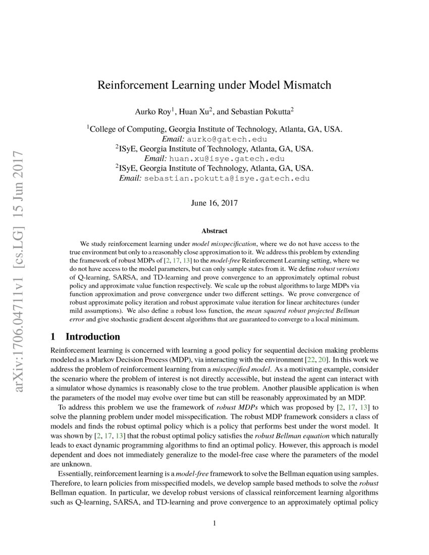 Reinforcement Learning under Model Mismatch | DeepAI