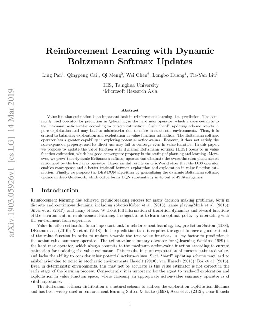 Reinforcement Learning with Dynamic Boltzmann Softmax Updates | DeepAI